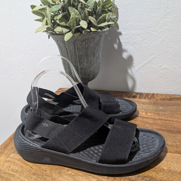 CROCS | Shoes | Crocs Literide Sandals Stretch Fabric Womens 8 Black ...